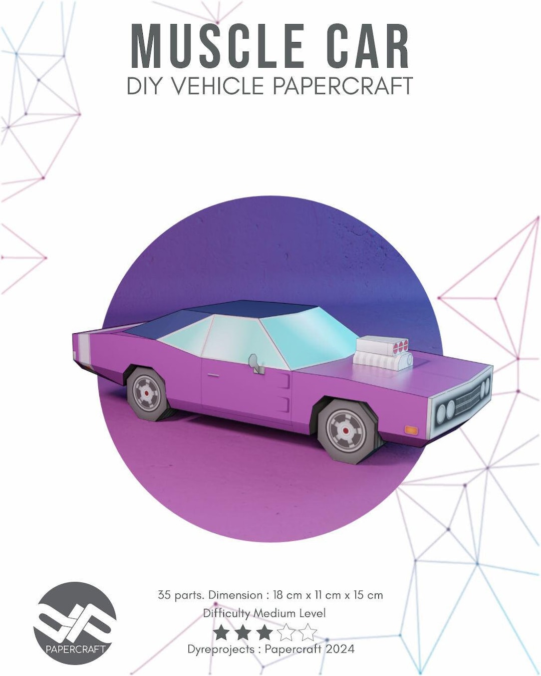 DIY Low Poly Papercraft, Muscle Car, Vehicle, Retro, Art, Craft - Etsy