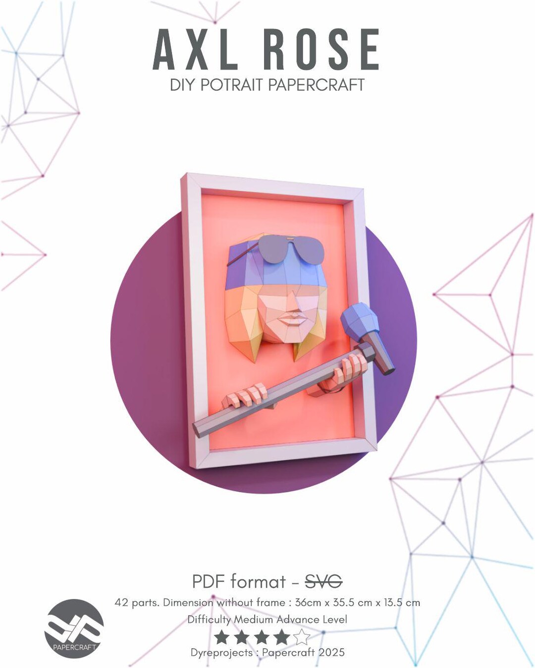 DIY Low Poly Papercraft, Axl Rose, Guns N Roses, Singer, Template, Art ...