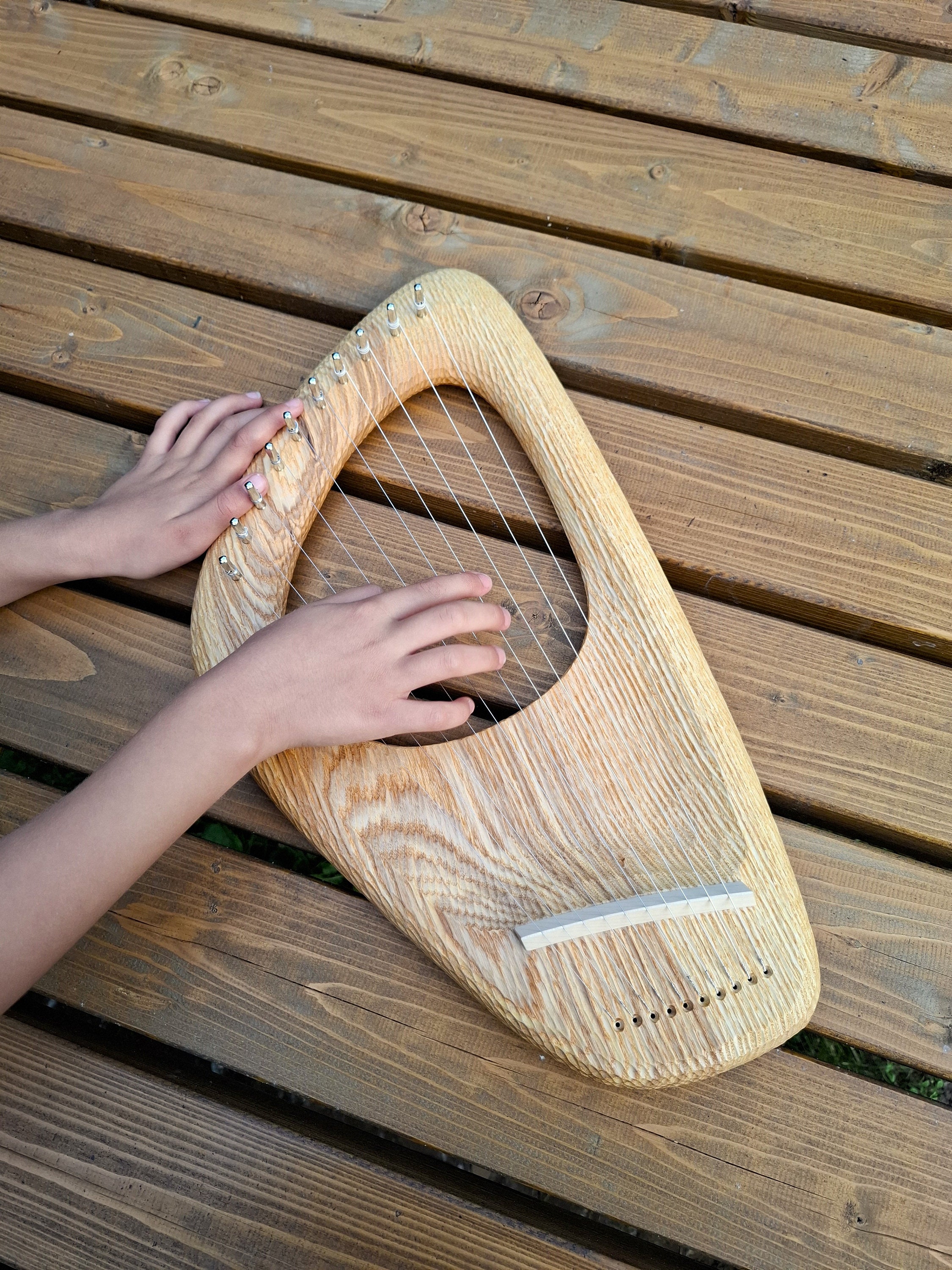 10 String Lyre Harp, Ash Wood, Hand Carved, Pentatonic Musical ...