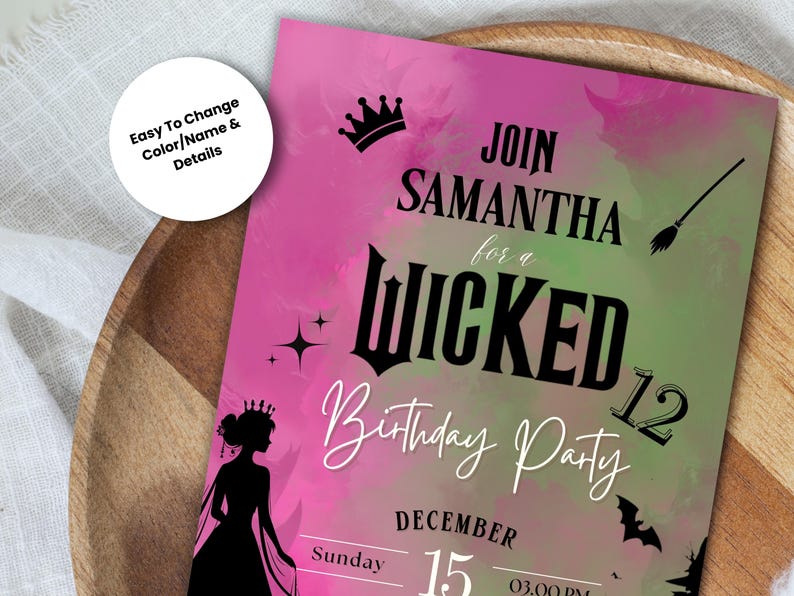 Wicked Birthday Party Invitation, Editable Canva, Wicked Birthday ...