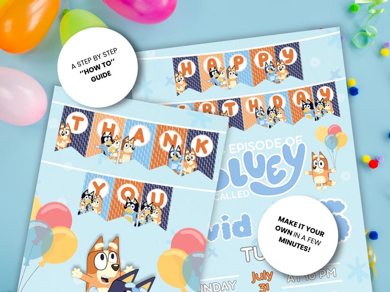 Bluey Birthday Invitation Canva Template: Blue Heeler Party (digital ...