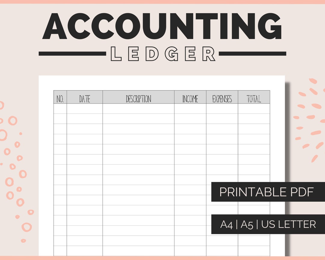 Accounting Ledger Printable | Simple Cash Accounts Book Bookkeeping ...