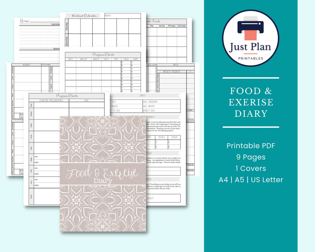 Printable Food and Exercise Diary Planner | Slimming Diet Organiser ...