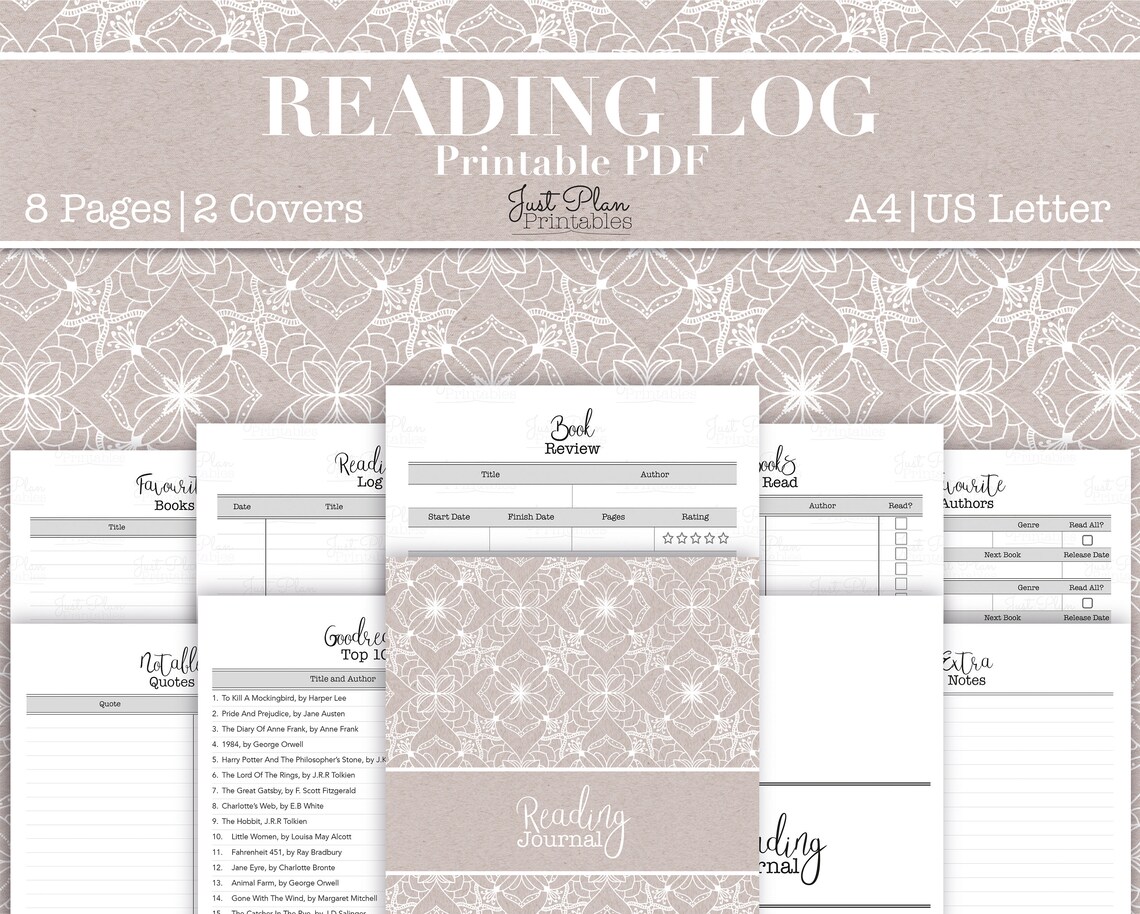 Printable PDF Reading Log Journal Planner Plan Track & | Etsy