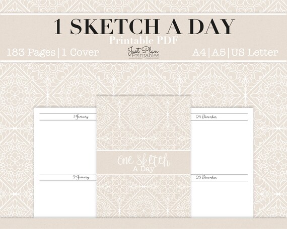 Printable PDF One Sketch A Day 12 Month Art Journal 183 | Etsy