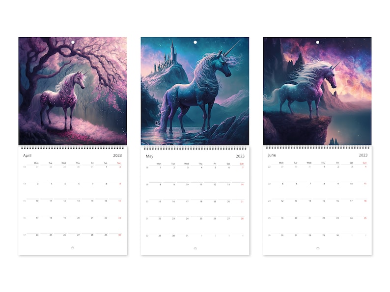 Unicorn Calendar 2026 Vibrant Colourful Unicorns With Moons Stars ...