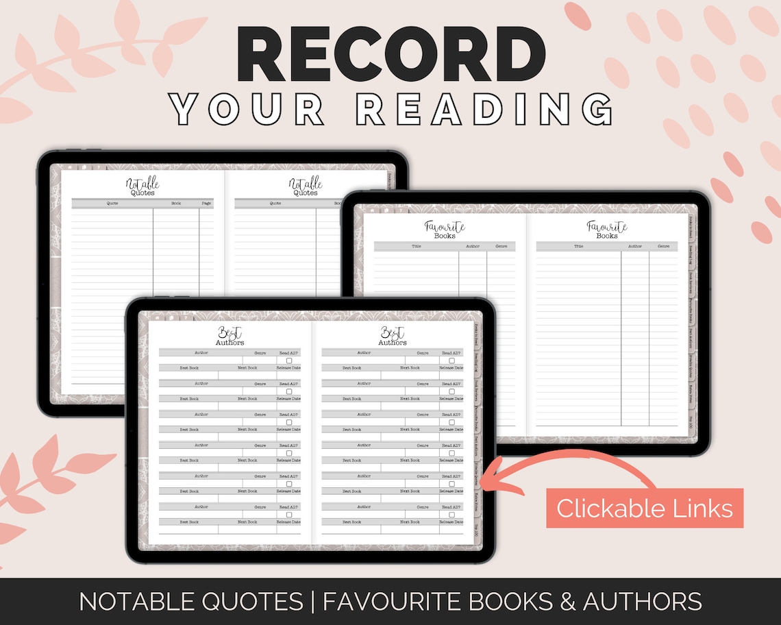Digital Reading Journal iPad Planner for Goodnotes Notability Etc ...