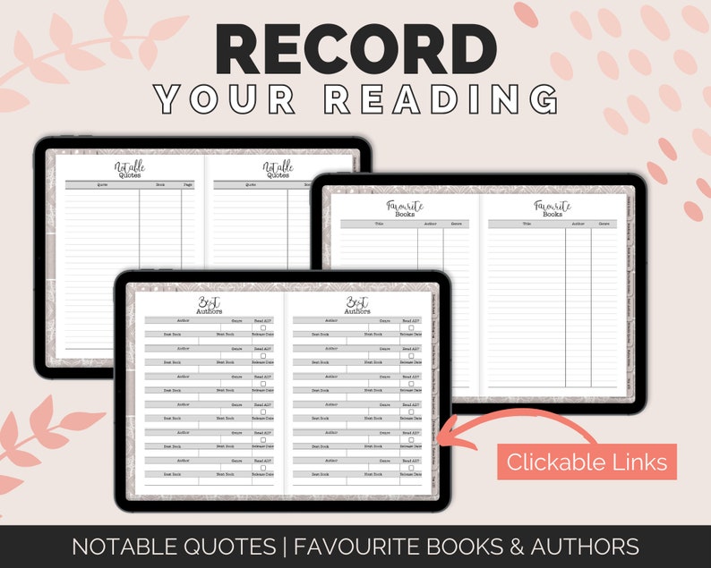 Digital Reading Journal iPad Planner for Goodnotes Notability Etc ...