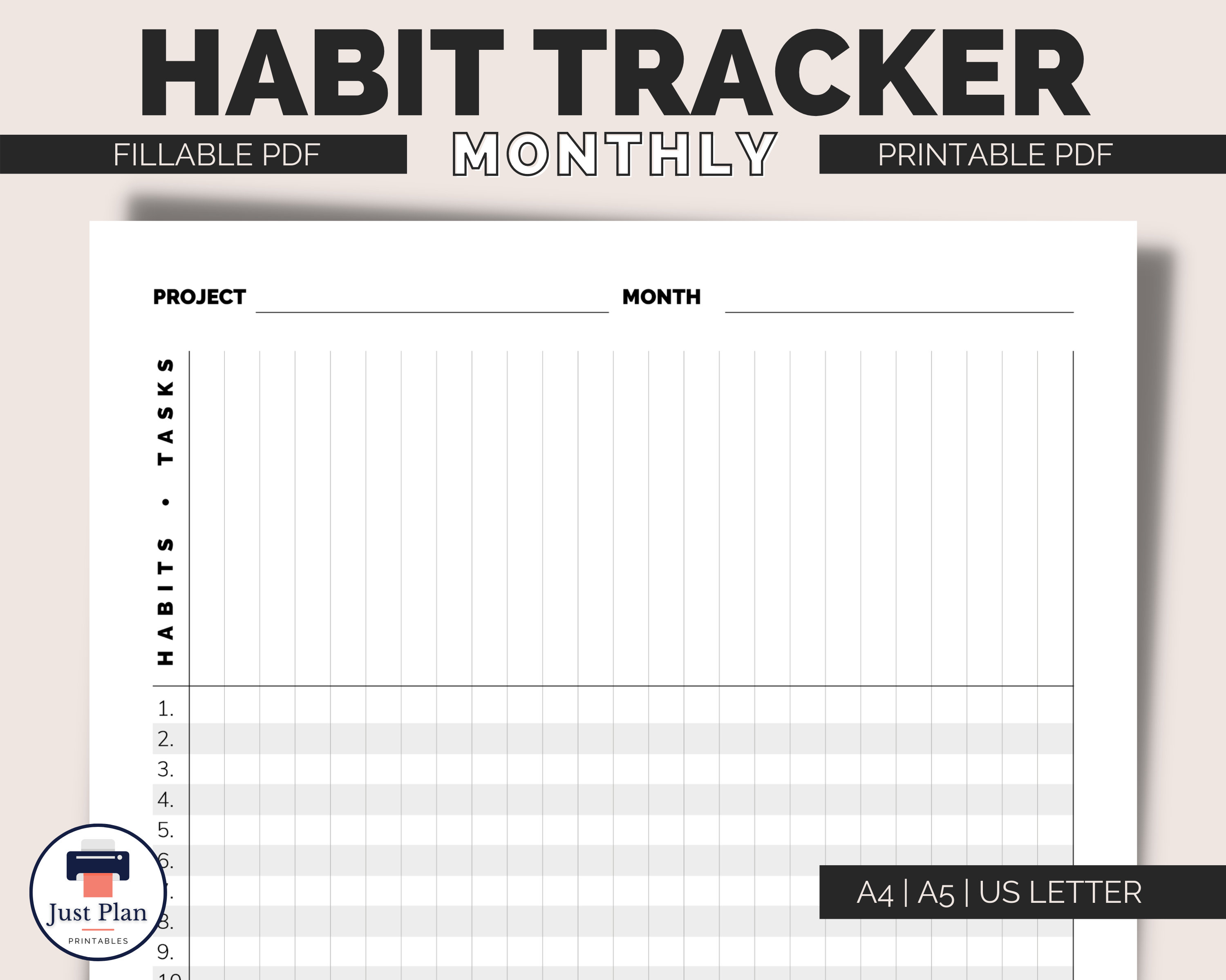 Monthly Habit Tracker Printable Template to Track Habits, Tasks, and ...