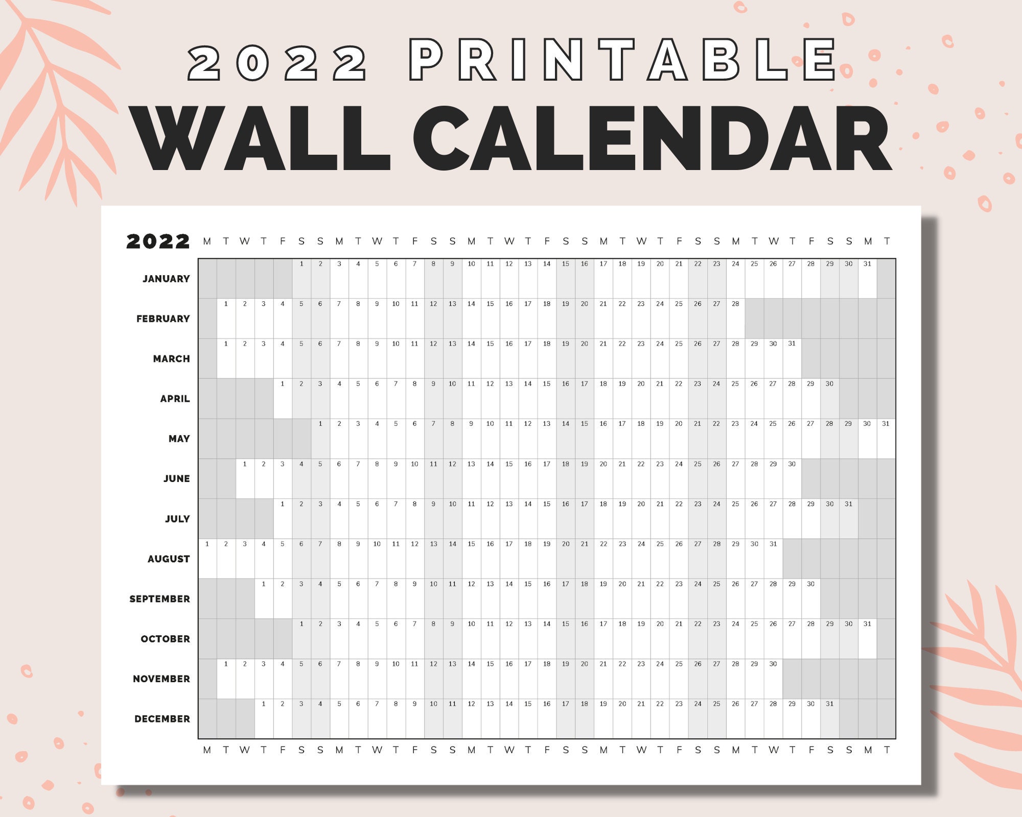 2022 Wall Calendar Printable Minimalist Calendars Simple Blank Year at ...