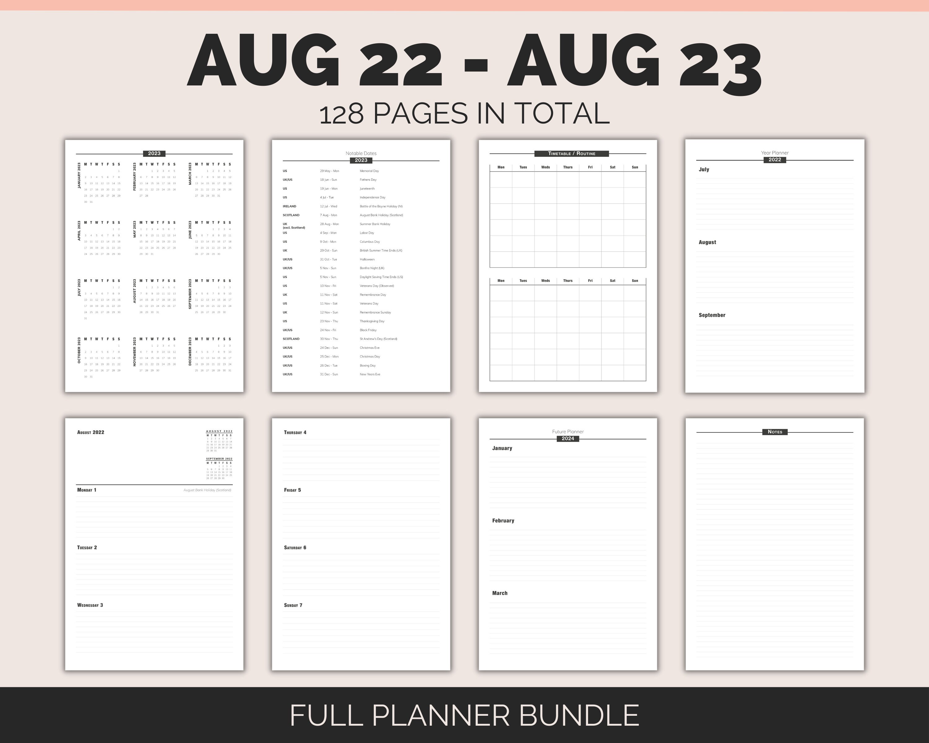 Printable Academic Planner Bundle Week to View on 2 Pages School Year ...
