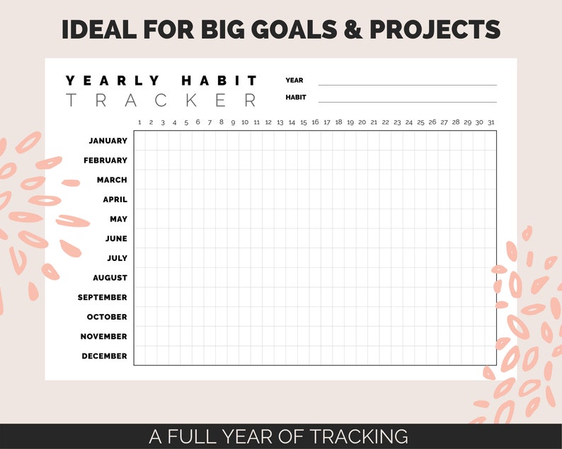 Habit Tracker Printable Yearly Template to Track Habits and Goals ...
