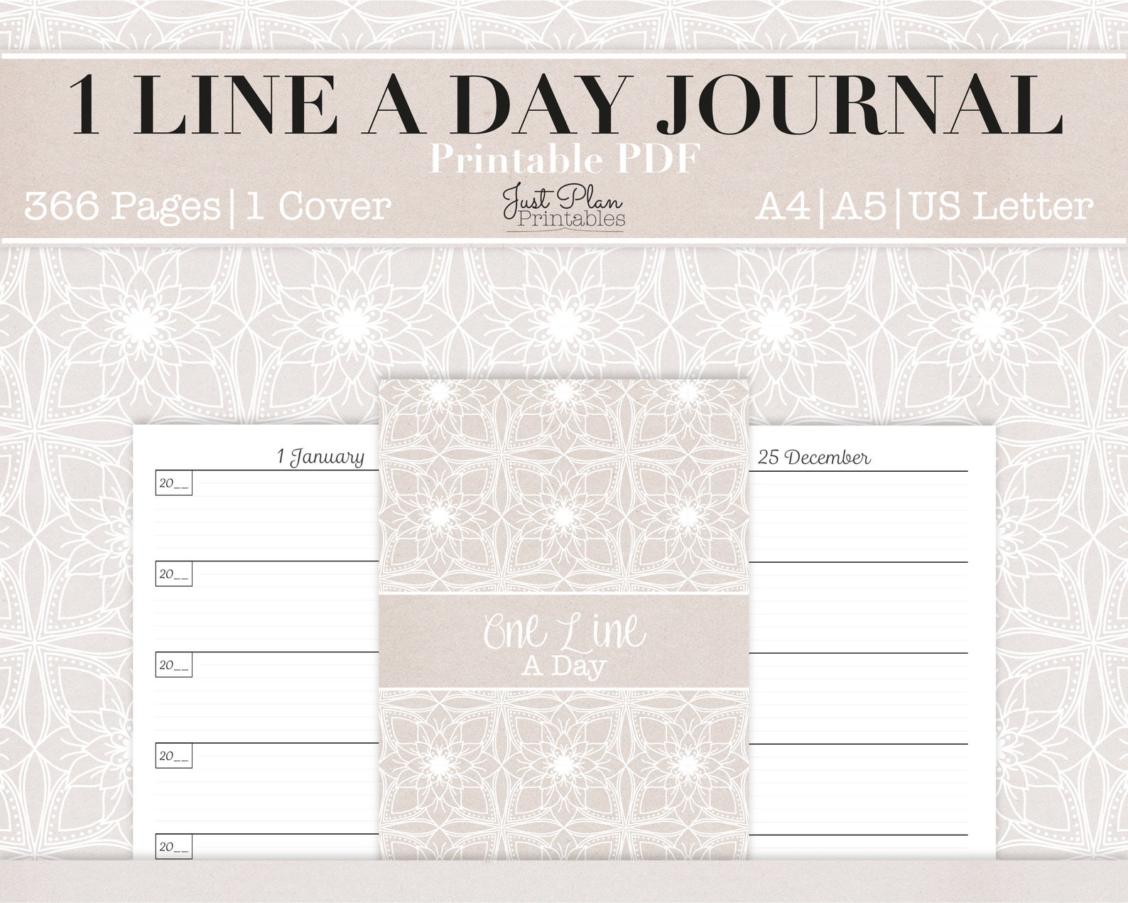 Printable PDF One Line A Day 5 Year Memory Journal 366 Pages | Etsy