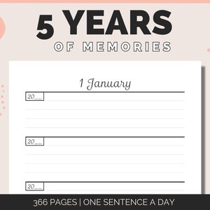 Printable PDF One Line A Day 5 Year Memory Journal | 366 Pages Book to ...
