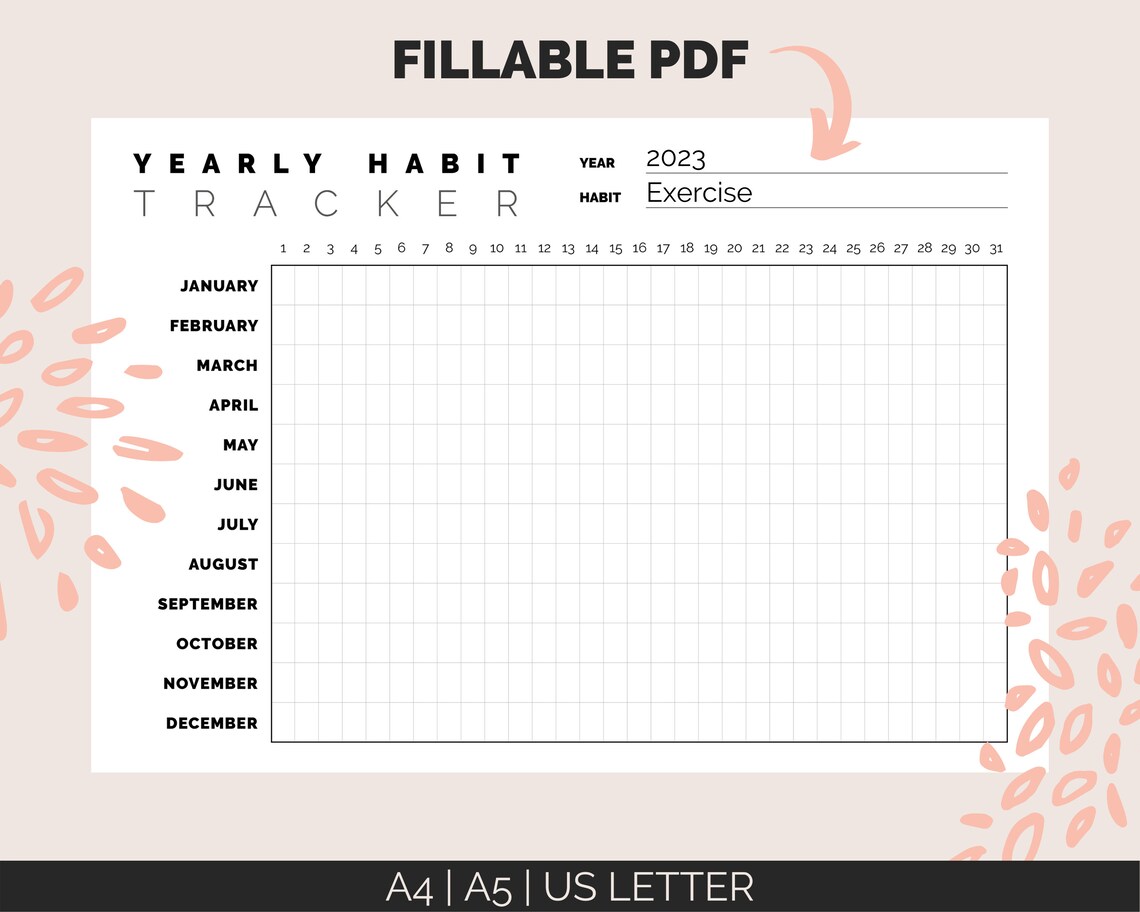 Habit Tracker Printable Yearly Template to Track Habits and Goals ...