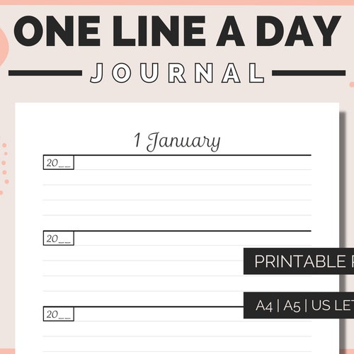Printable PDF One Line A Day 5 Year Memory Journal 366 Pages - Etsy