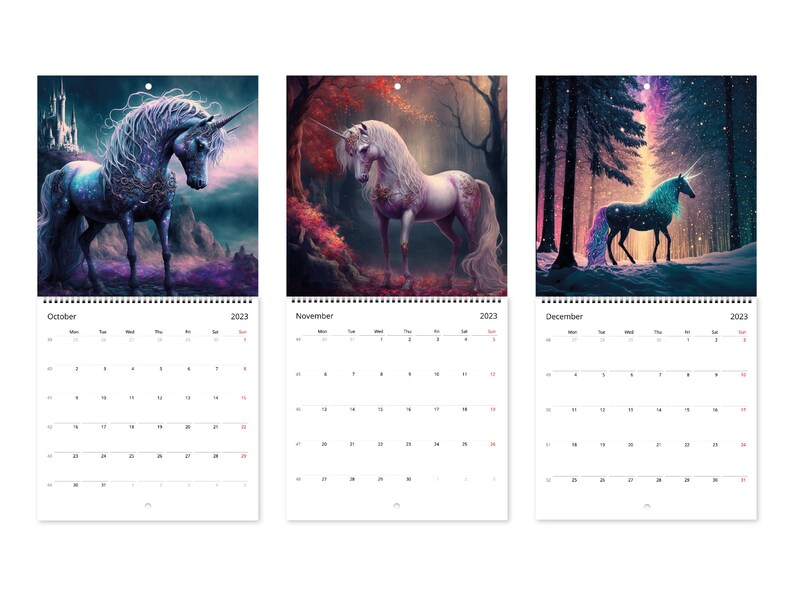 Unicorn Calendar 2026 Vibrant Colourful Unicorns With Moons Stars ...