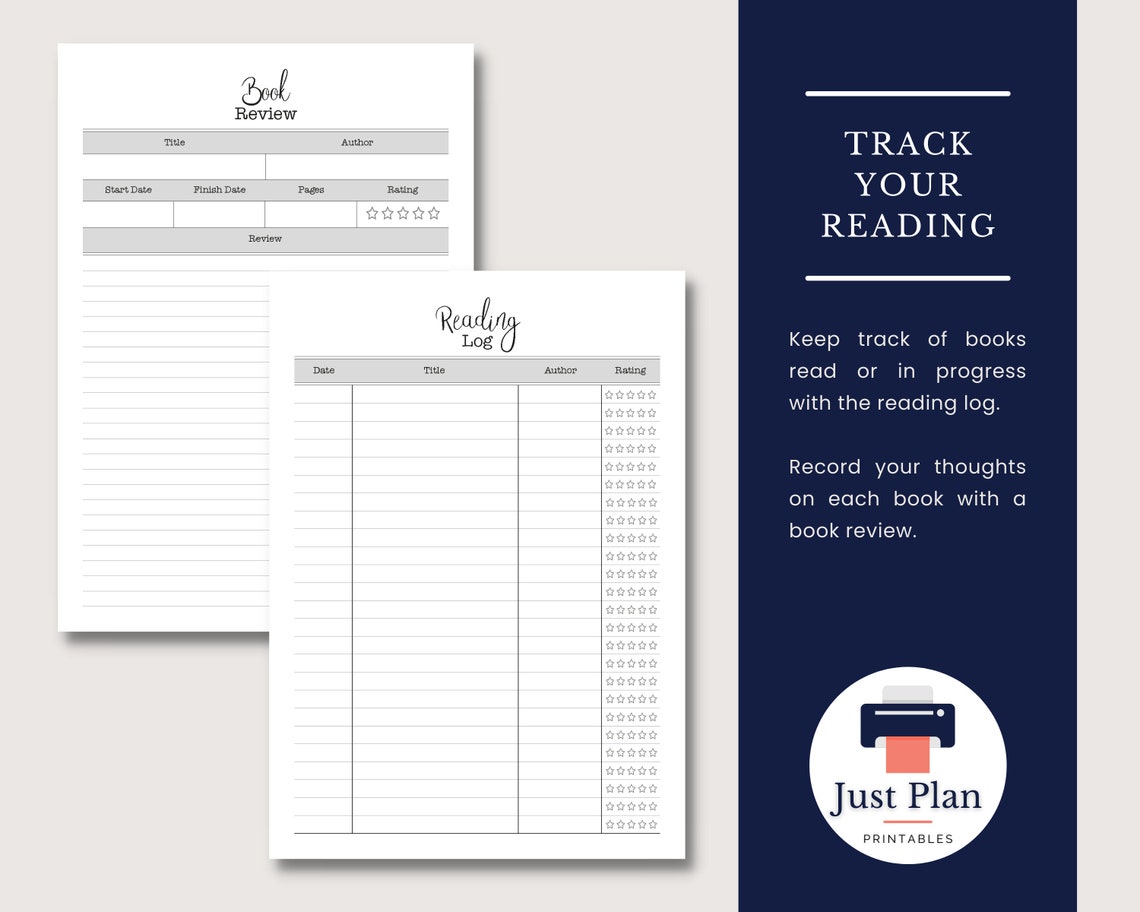Printable PDF Reading Log Journal Planner Plan Track & - Etsy