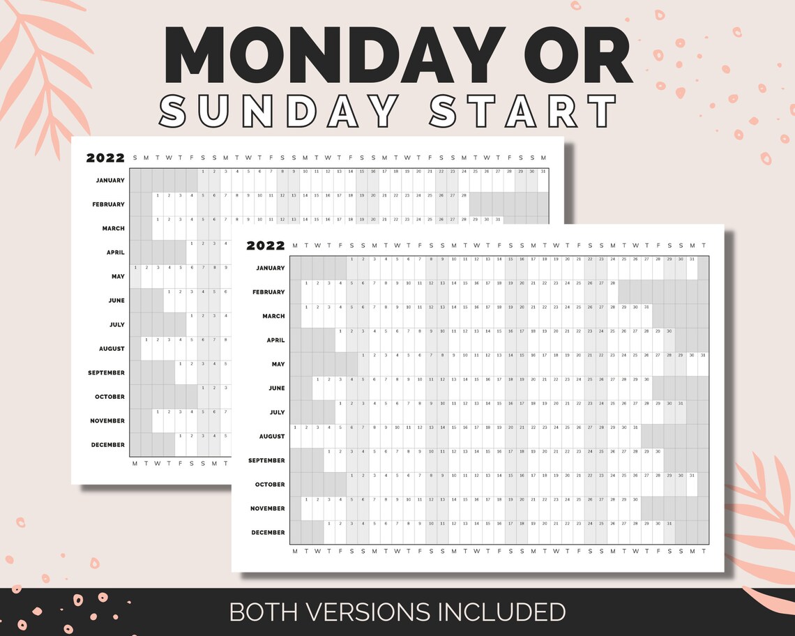 2022 Wall Calendar Printable Minimalist Calendars Simple Blank Year at ...