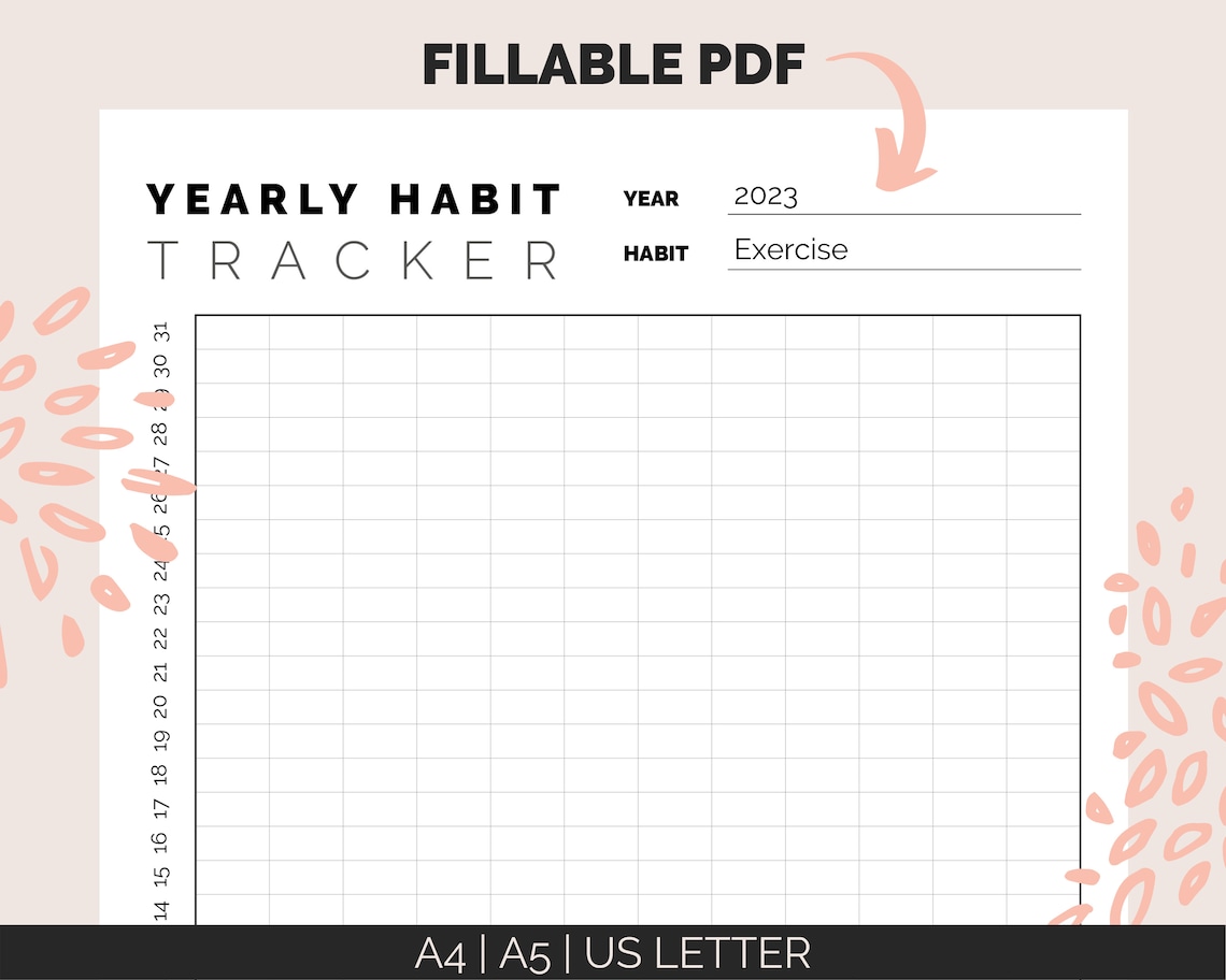 Yearly Habit Tracker Printable Template to Track Habits and Goals ...
