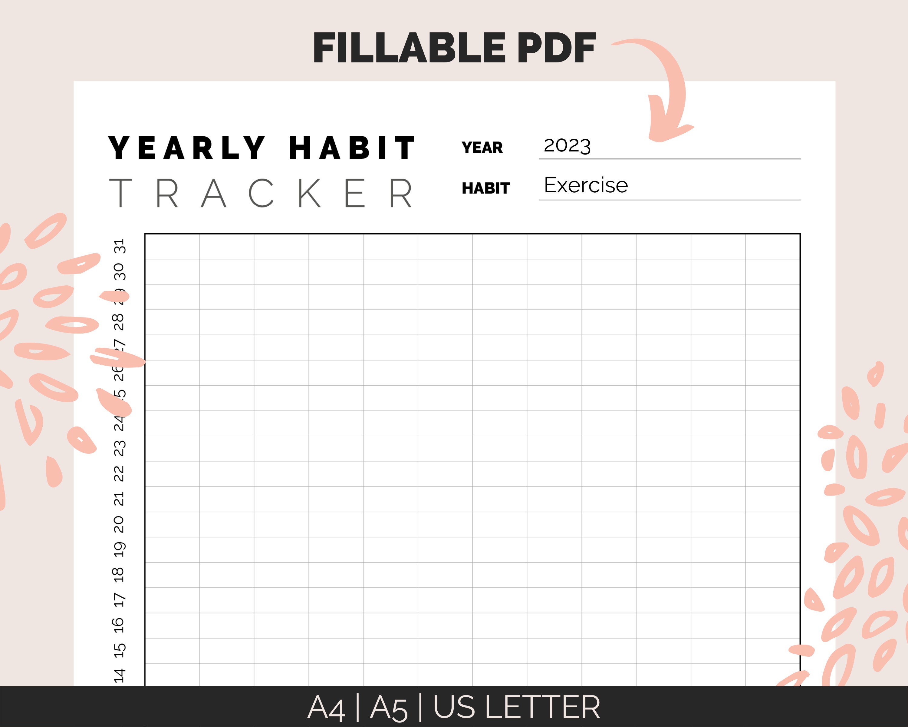 Yearly Habit Tracker Printable Template to Track Habits and Goals ...