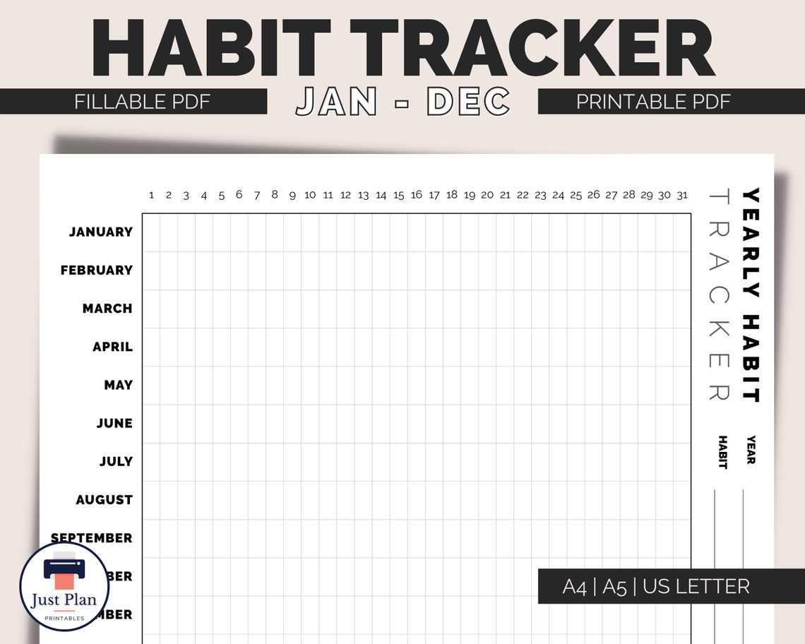 Yearly Habit Tracker Printable Template to Track Habits and Goals ...
