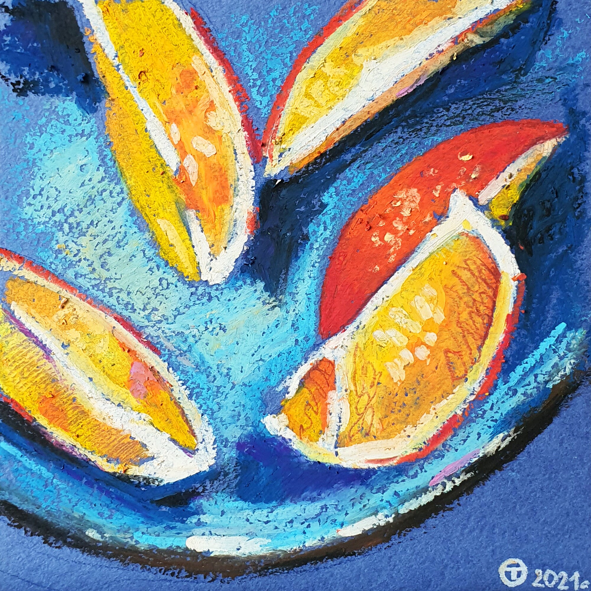Drawing & Illustration Pastel Persimmon Original Oil Pastel Painting ...