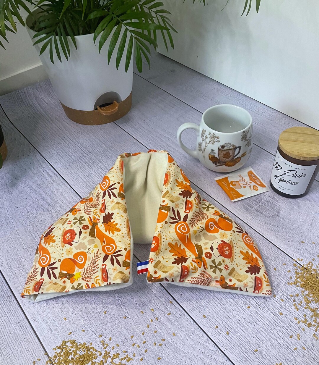 Organic Flaxseed Cervical Dry Hot Water Bottle With Squirrel and Teacup ...