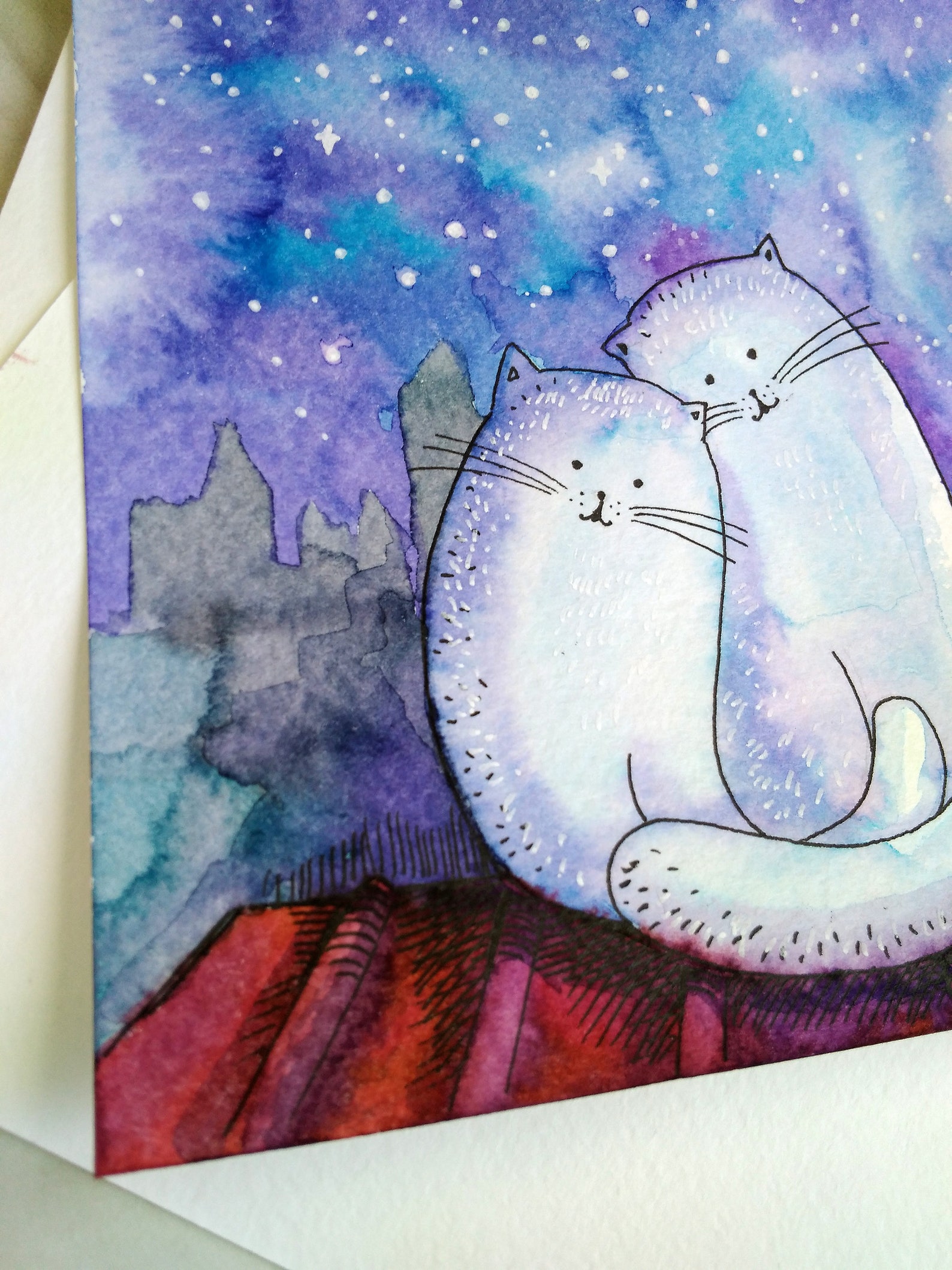 Original Couple Cats Watercolor Painting Animal Painting for - Etsy