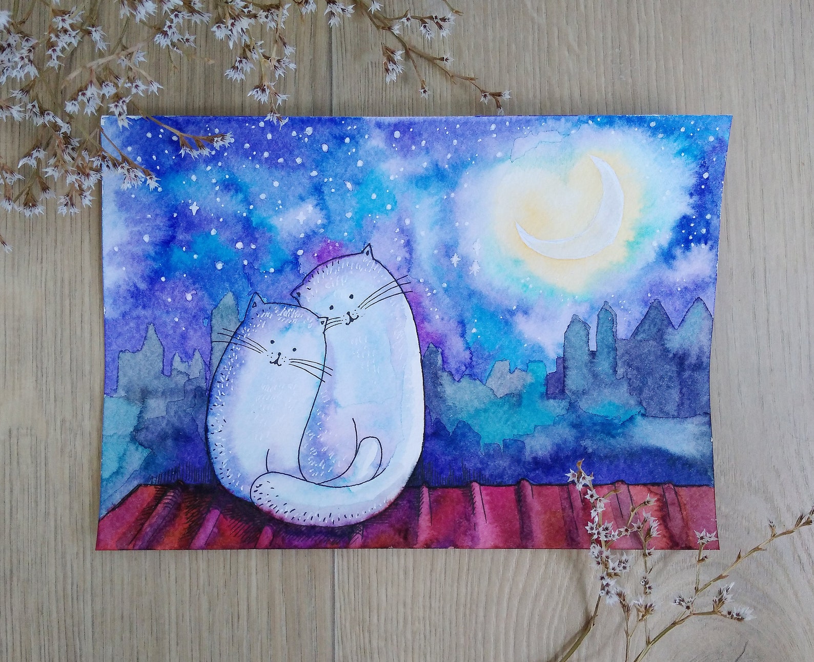 Original Couple Cats Watercolor Painting Animal Painting for - Etsy
