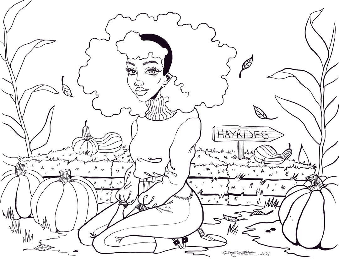 Printable Hand-drawn Autumn Coloring Page | Fall Pumpkins and Gourds ...