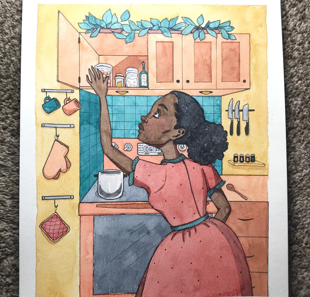 Homemaker - Original Watercolor Painting on Paper 9x12", Black Girl ...