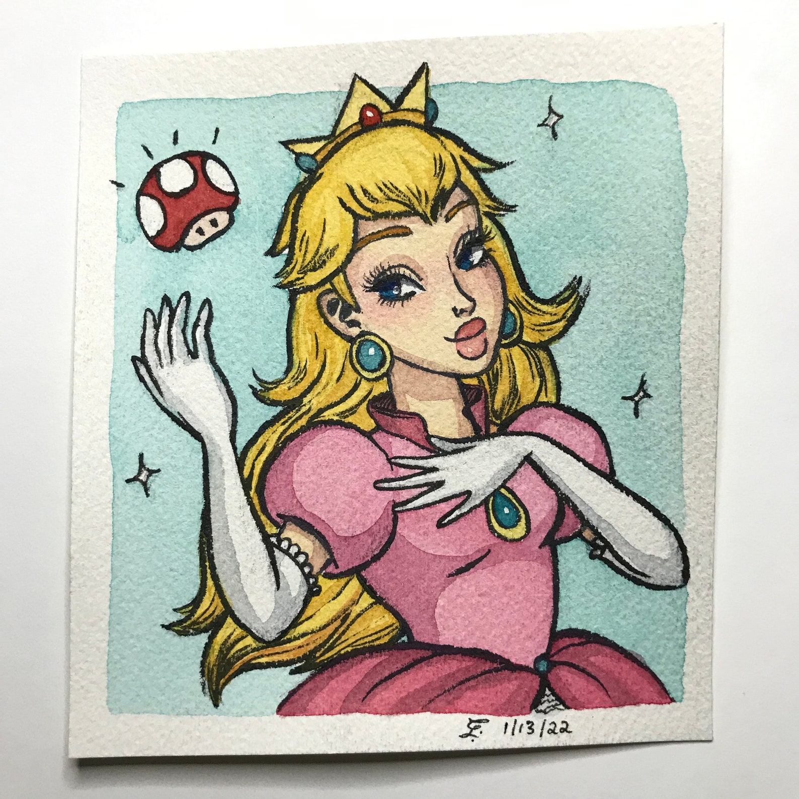 Princess Peach Small Painting Original Watercolor Painting - Etsy