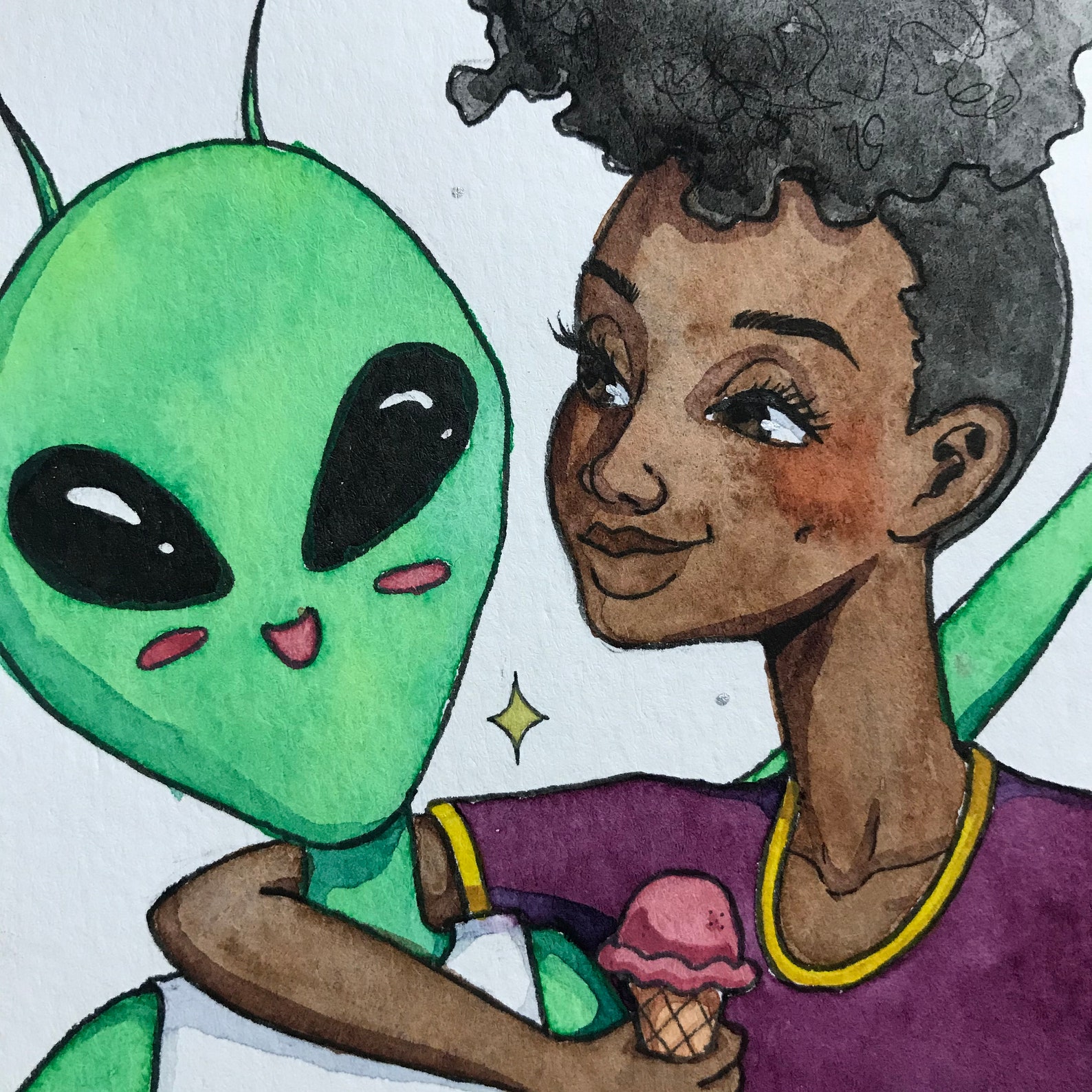 Me and Bestie - Original Watercolor Painting on Paper, Small Painting ...