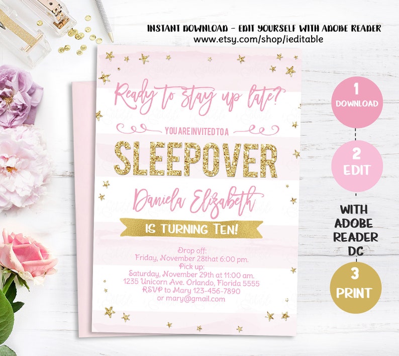 Sleepover Invitation Slumber Party Invitation Sleepover Etsy