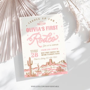 First Rodeo Birthday Invitation Editable 1st Rodeo Invite Cowgirl Theme ...