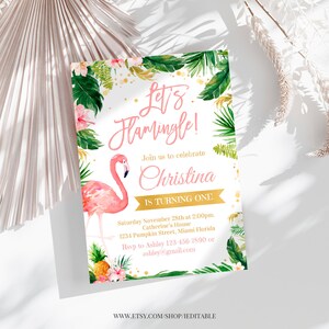 Flamingo Invitation Editable Tropical Birthday Invite Pineapple ...