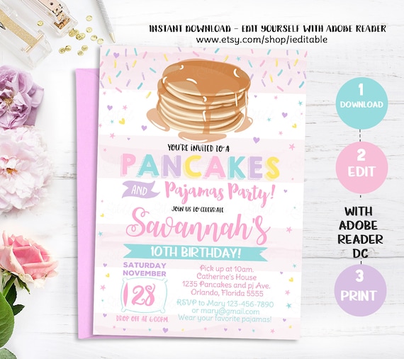 Pancakes And Pajamas Invitation Pancakes Pajamas Invite Birthday