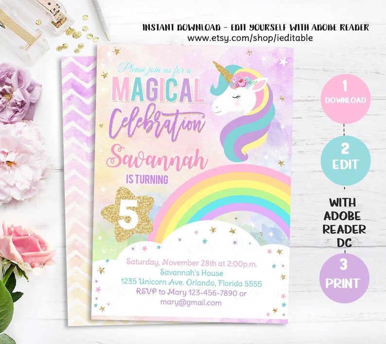 RAINBOW UNICORN Birthday Invitation Unicorn Invitations - Etsy