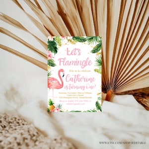 Flamingo Invitation Editable Tropical Birthday Invite Pineapple ...