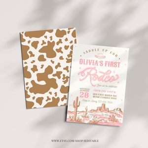 First Rodeo Birthday Invitation Editable 1st Rodeo Invite Cowgirl Theme ...