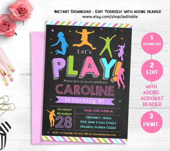 Play Invitation, Jump Birthday invitation, Bounce house invite ...