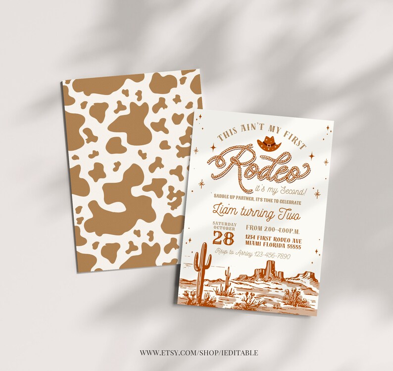 First Rodeo Birthday Invitation Editable 2nd Rodeo Invite Boy Cowboy ...