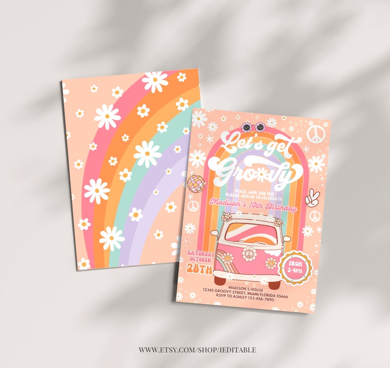 Editable ANY AGE Groovy Birthday Invitation Let's Get Groovy Daisy ...