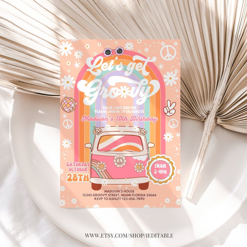 Editable ANY AGE Groovy Birthday Invitation Let's Get Groovy Daisy ...