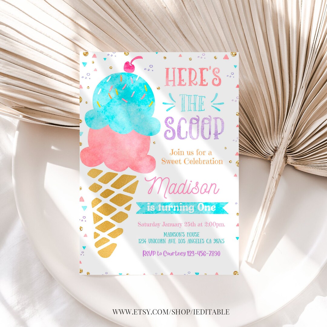 Ice Cream Invitation Editable Ice Cream Birthday Invite Summer Party ...