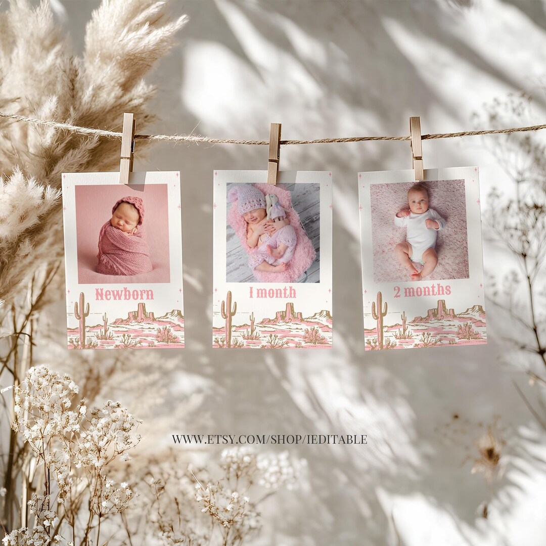 My First Rodeo Monthly Photo Banner Editable Cowgirl Birthday Banner ...