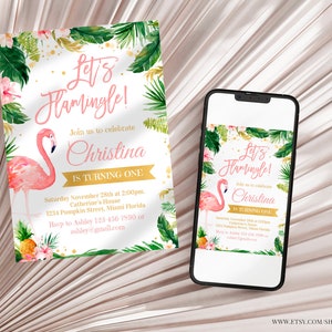 Flamingo Invitation Editable Tropical Birthday Invite Pineapple ...