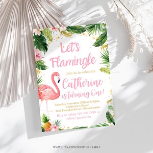 Flamingo Invitation Editable Tropical Birthday Invite Pineapple ...