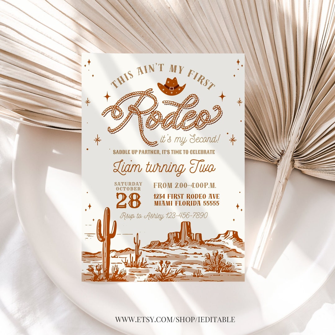 First Rodeo Birthday Invitation Editable 2nd Rodeo Invite Boy Cowboy ...